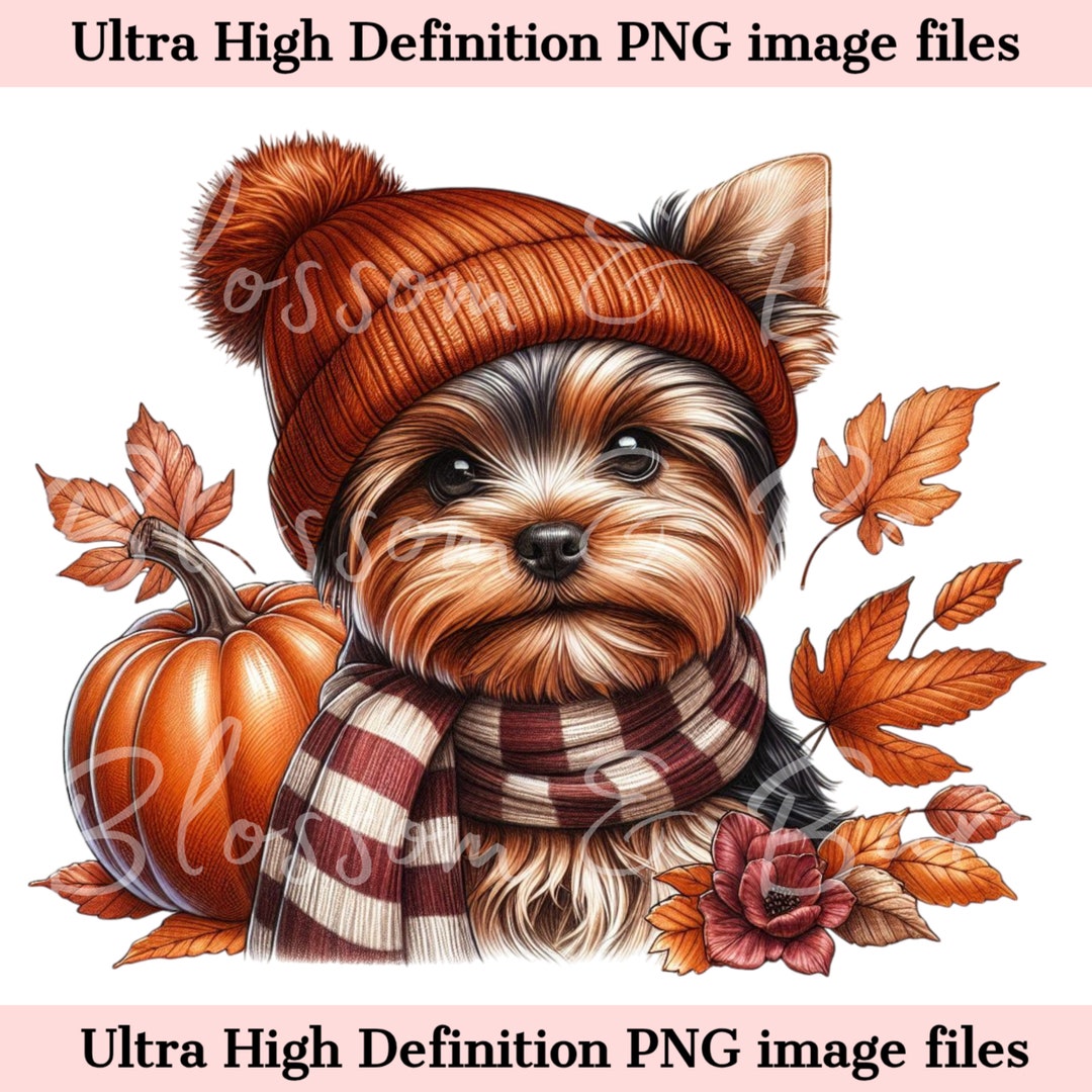 Digital Autumn Yorkshire Terrier Dog PNG - Cute Yorkie PNG Instant ...