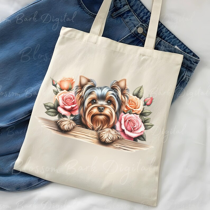 Digital Peeking Yorkie PNG With Roses - Floral Dog Breed PNG for ...