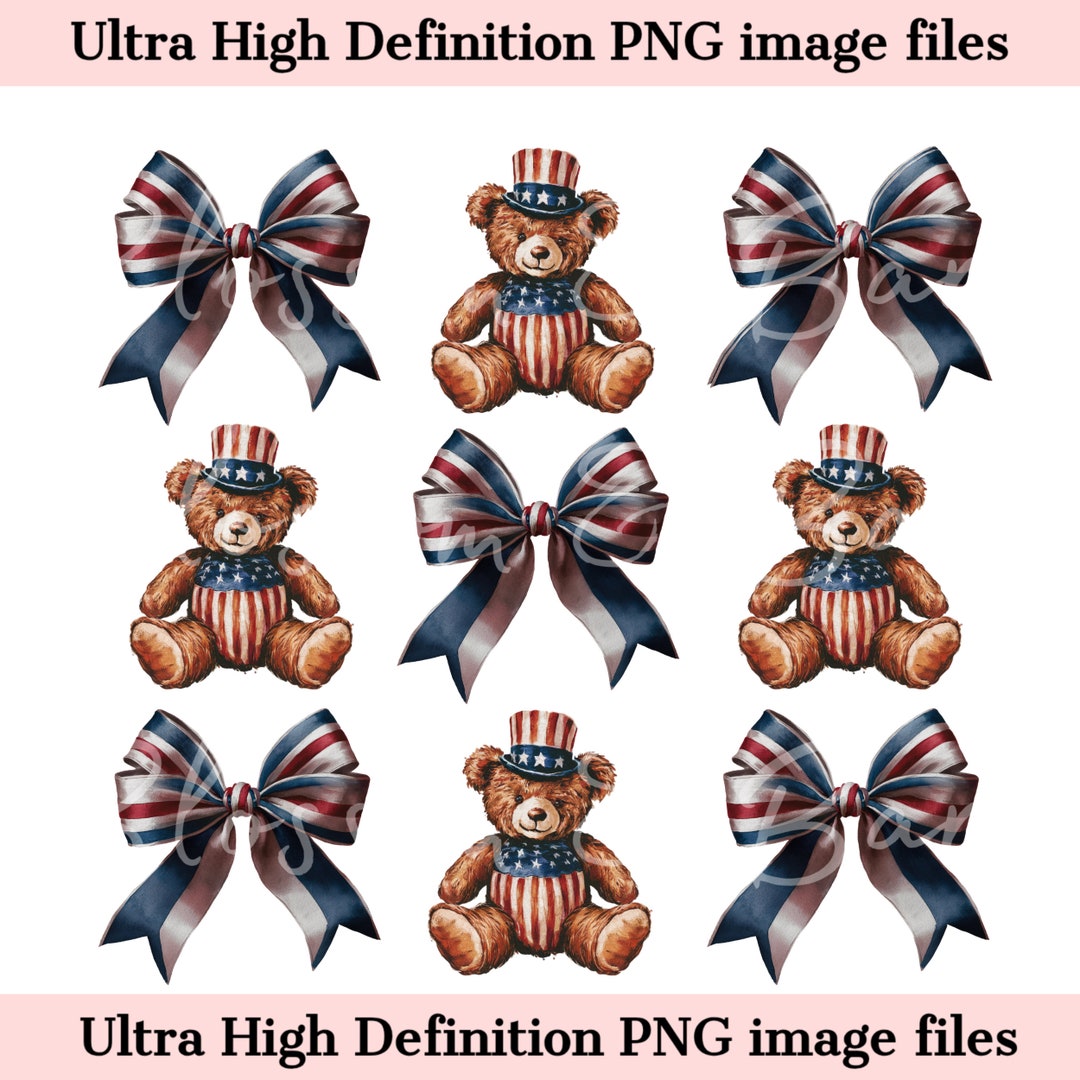 Vintage Americana Patriotic Bow Grid PNG Instant Download for Cute 4th ...