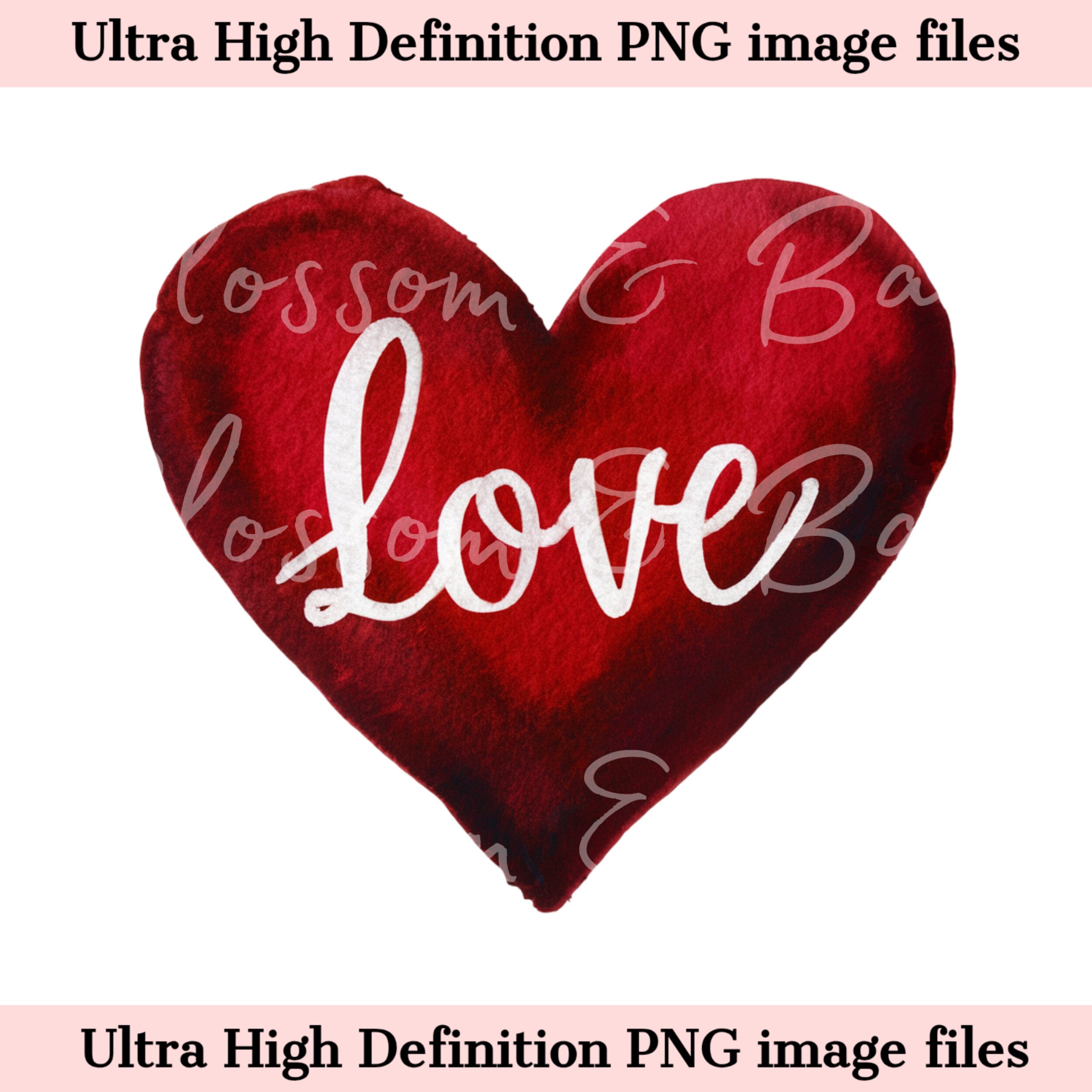 Digital Red Love Heart PNG Simple Watercolor PNG Heart Clip Art ...