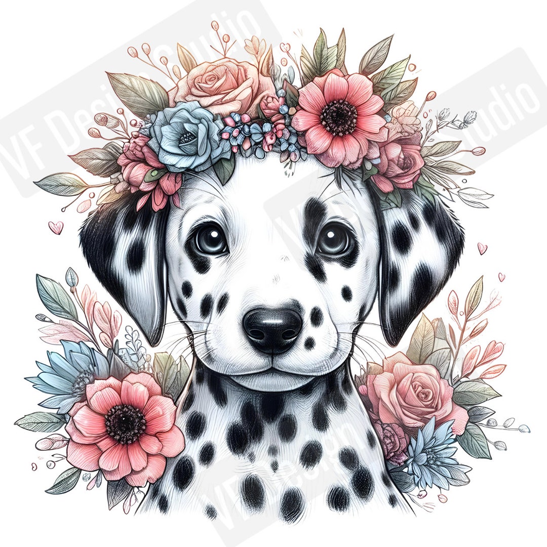 Digital Dalmatian PNG Flower Dog Art - Cute Dalmatian Puppy PNG Instant ...