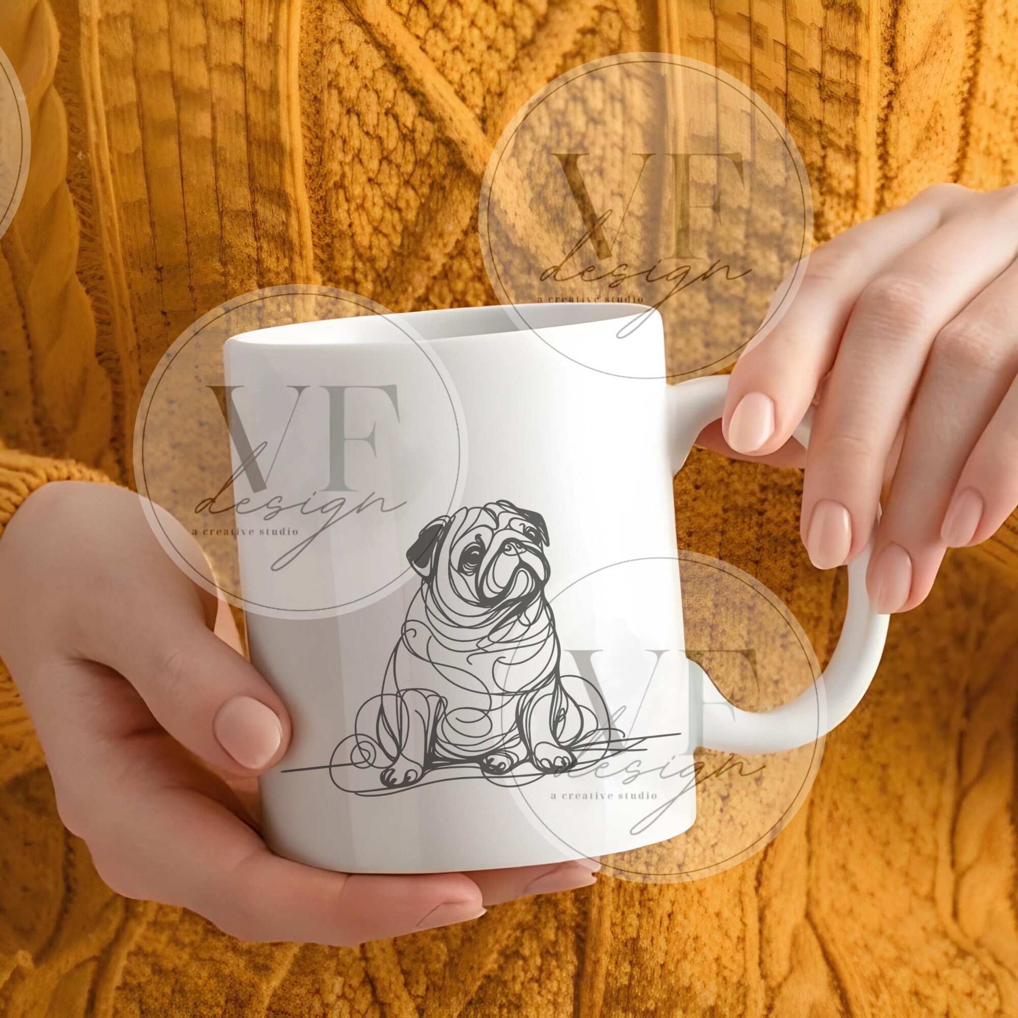 Digital Sketch Line Pug PNG File Beautiful Ink Line Art Minimal Pug ...