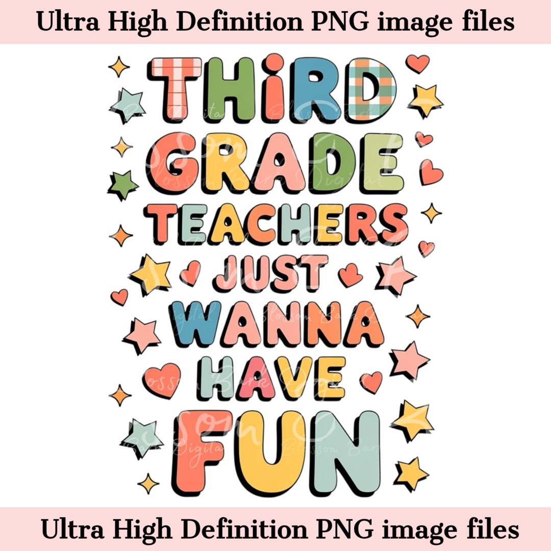 Digital - Third Grade Teacher PNG - Instant Download - Fun Groovy ...