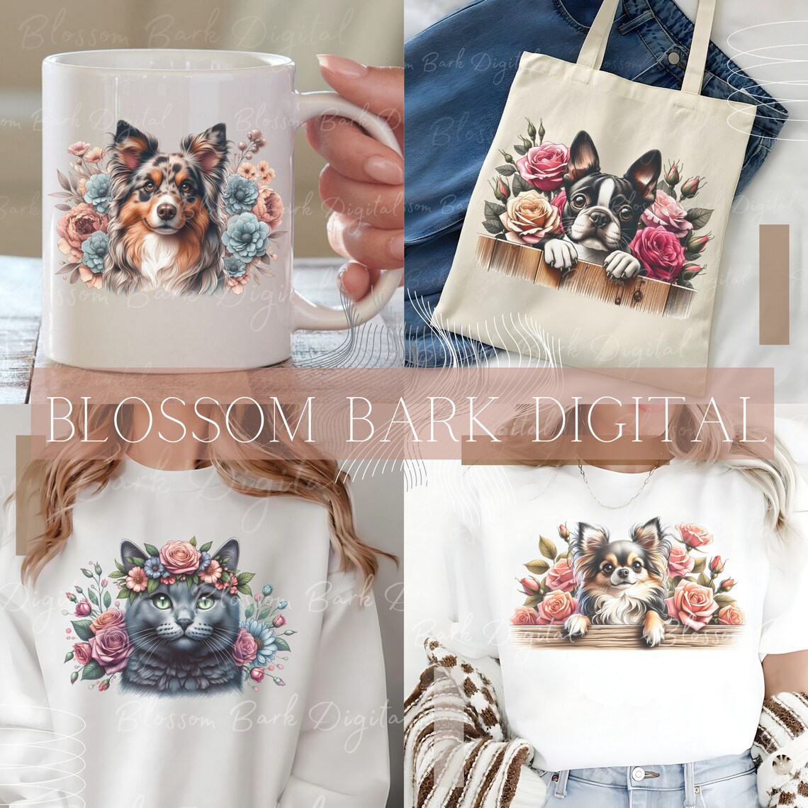 Digital Peeking Siberian Husky PNG With Roses Floral Dog Breed PNG for ...