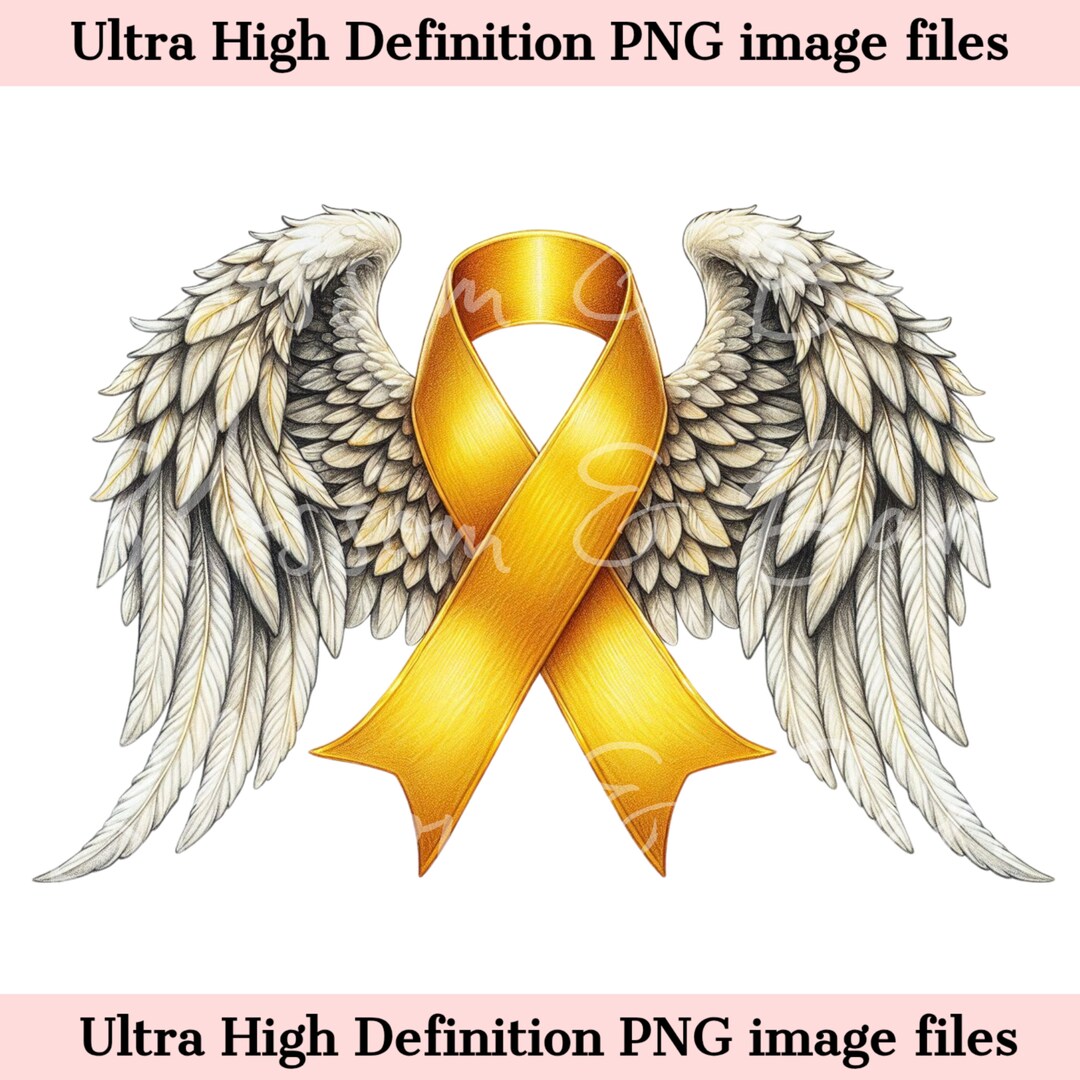 Digital Cancer Angel Wings PNG Watercolor Yellow Cancer Ribbon PNG ...