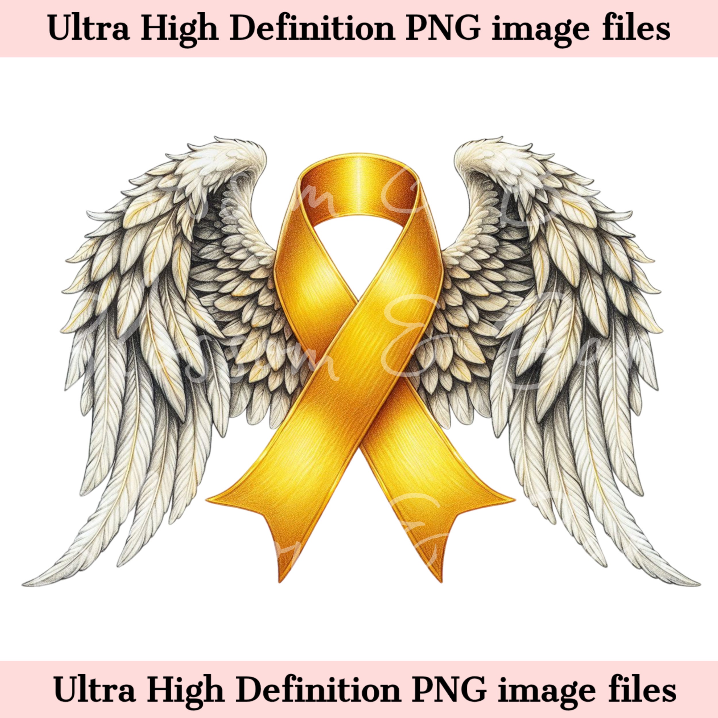 Digital Cancer Angel Wings PNG Watercolor Yellow Cancer Ribbon PNG ...