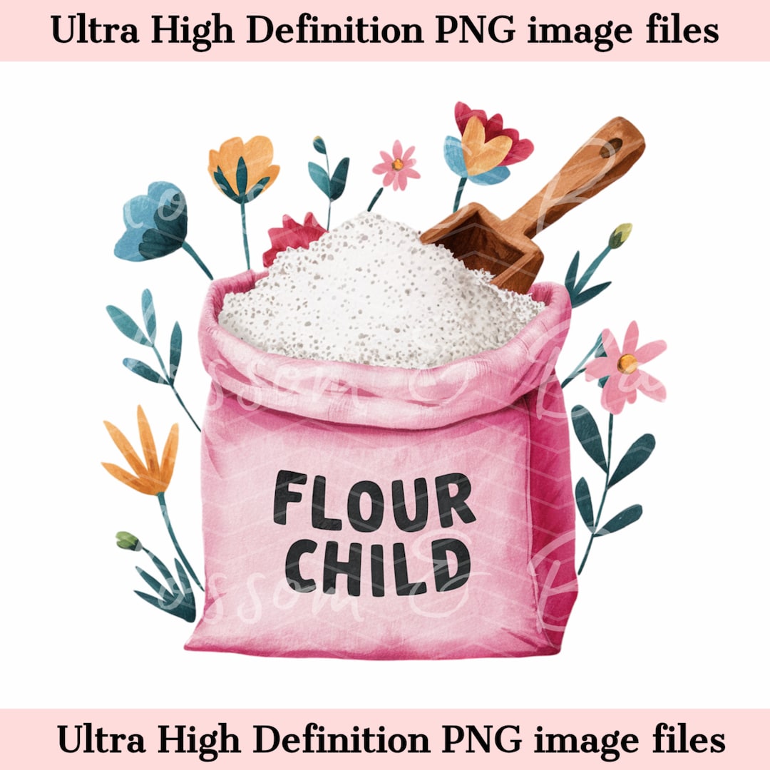 Flour Child PNG Cute Watercolor Sourdough PNG - Instant Download- Bread Baking PNG for Craft and ...