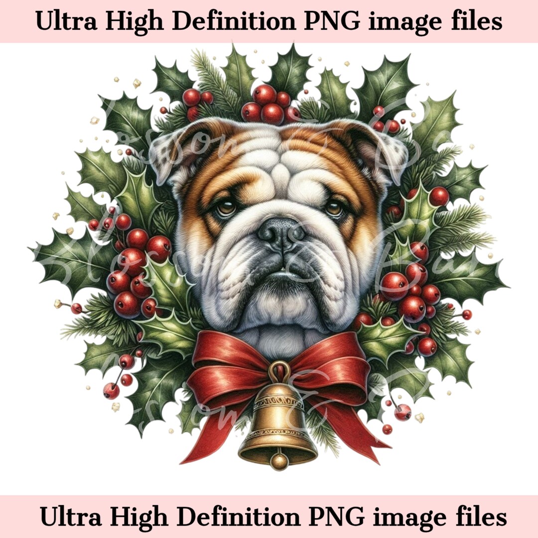 Digital Christmas English Bulldog PNG Holiday Dog Art - Bull Dog ...