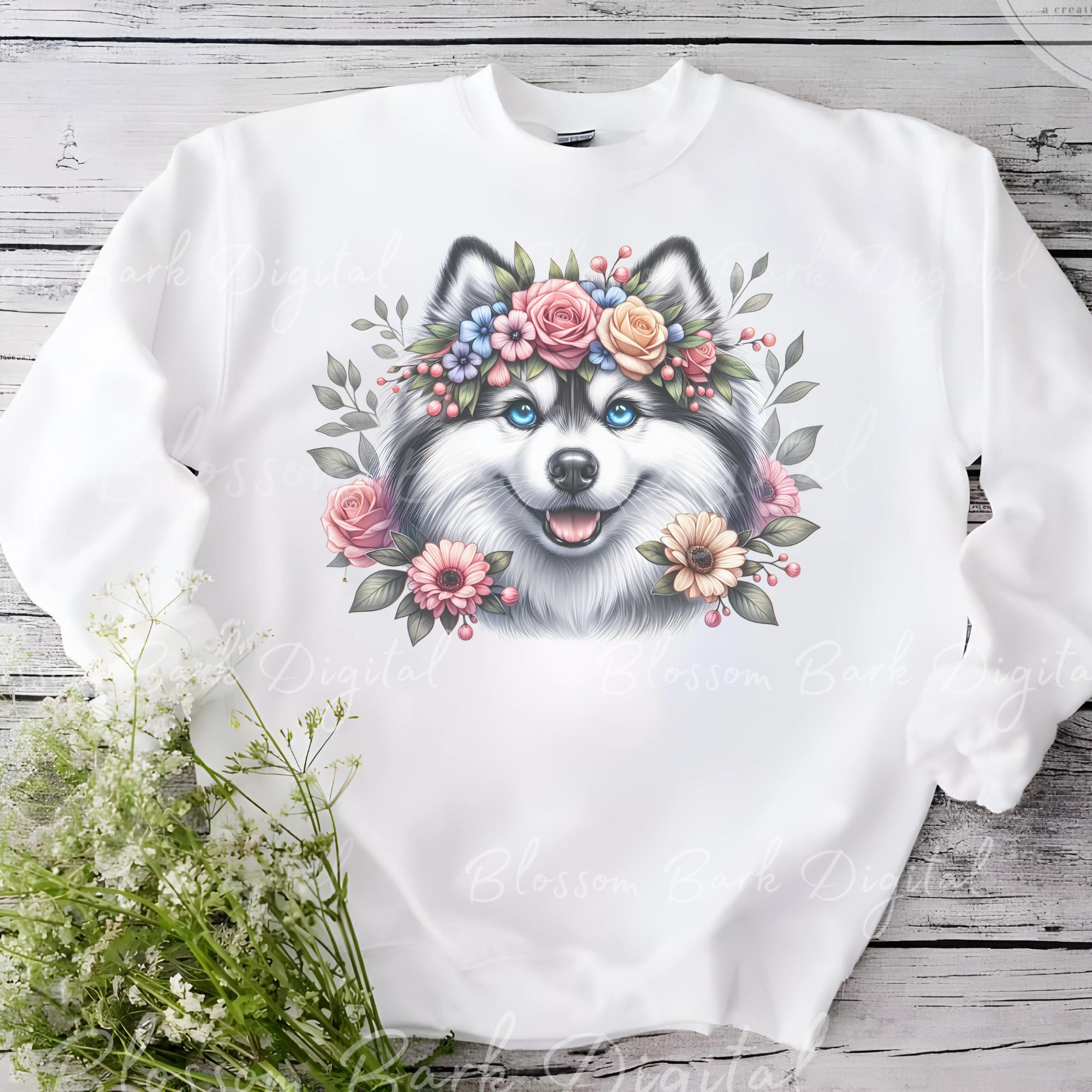 Digital Pomsky PNG Flower Dog Art Cute Pomsky Puppy PNG Instant ...