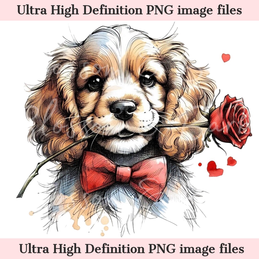 Digital Valentine's Cocker Spaniel PNG Printable Dog Portrait PNG ...