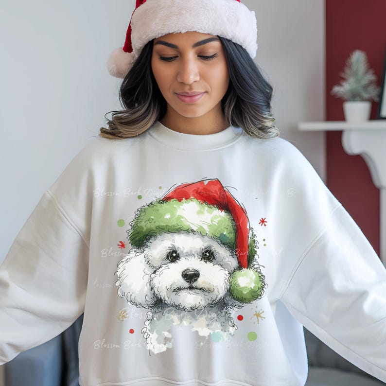 Digital - Cute Christmas Bichon Frise PNG Christmas Dog Portrait PNG ...
