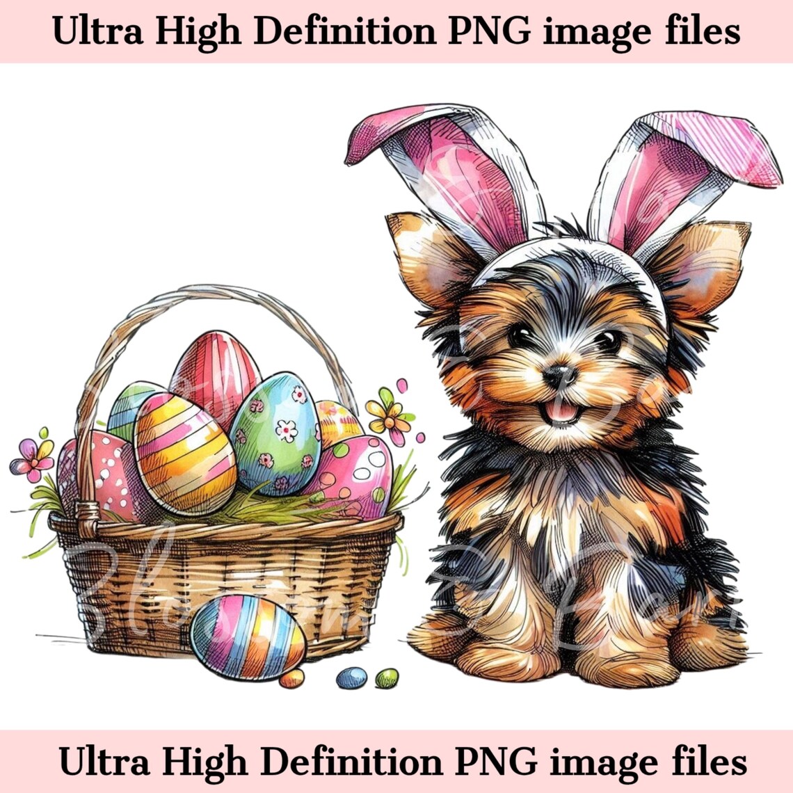 Digital Easter Yorkie PNG Printable Dog Portrait PNG - Yorkshire ...