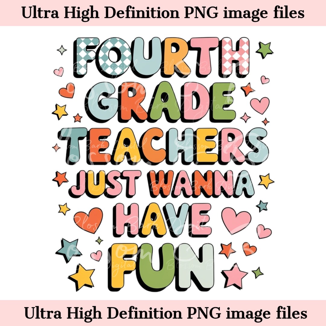 Digital - Fourth Grade Teacher PNG - Instant Download - Fun Groovy ...