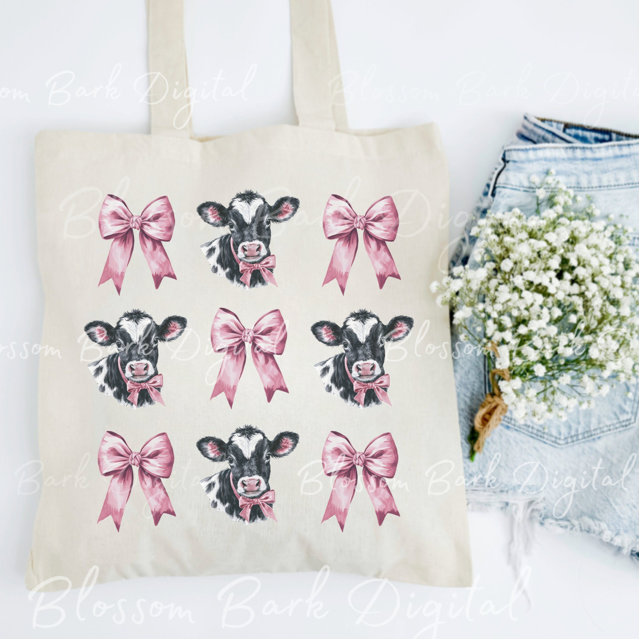Cute Dairy Cow and Coquette Bow PNG - Instant Download for Cute Grid ...