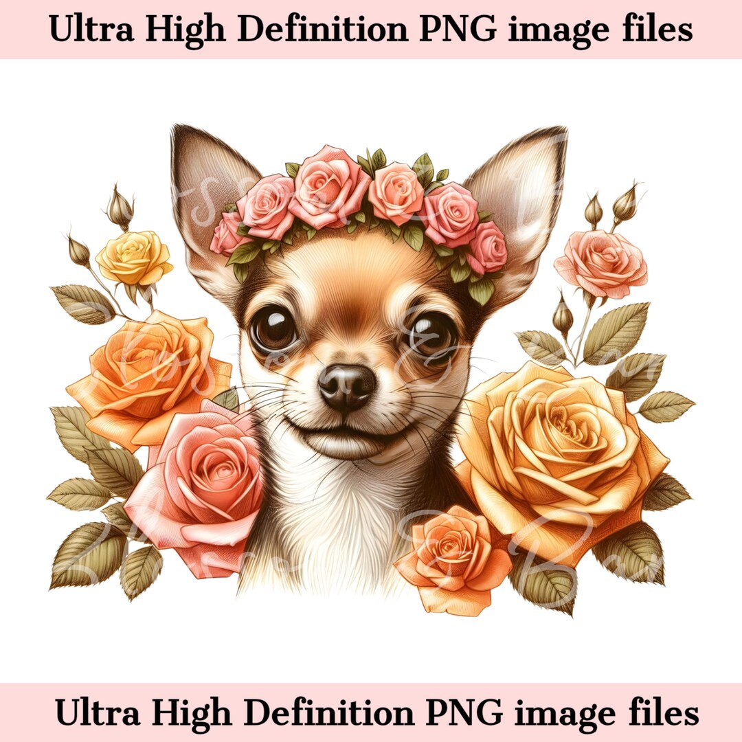 Digital Chihuahua PNG Flower Dog Art - Chihuahua Dog Puppy PNG Instant ...