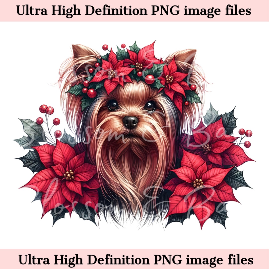 Digital Christmas Yorkshire Terrier Dog PNG Holiday Dog Art - Yorkie ...