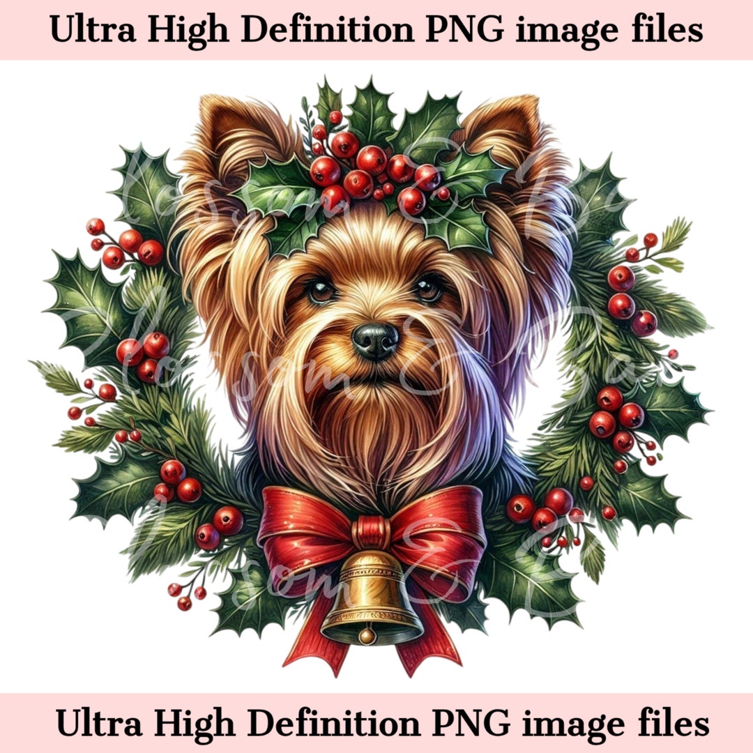 Digital Christmas Yorkshire Terrier PNG Holiday Dog Art - Yorkie ...
