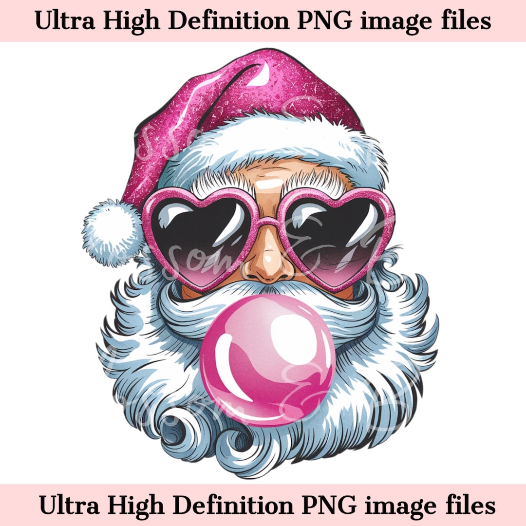 Digital Bubblegum Santa PNG Glitter Preppy Christmas PNG Holiday Clip ...