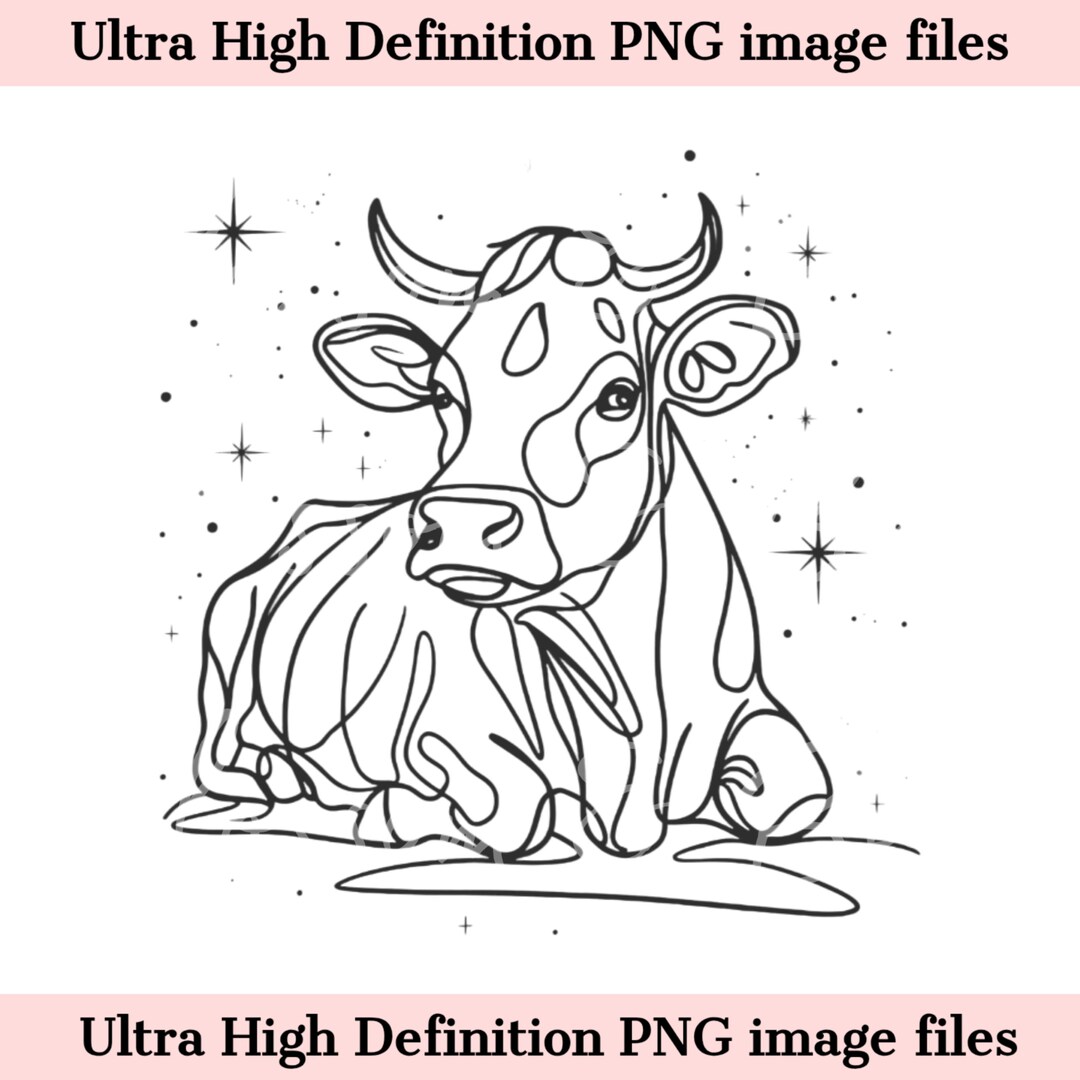 Digital Celestial Cow PNG File - Beautiful Ink Line Art - Minimal ...