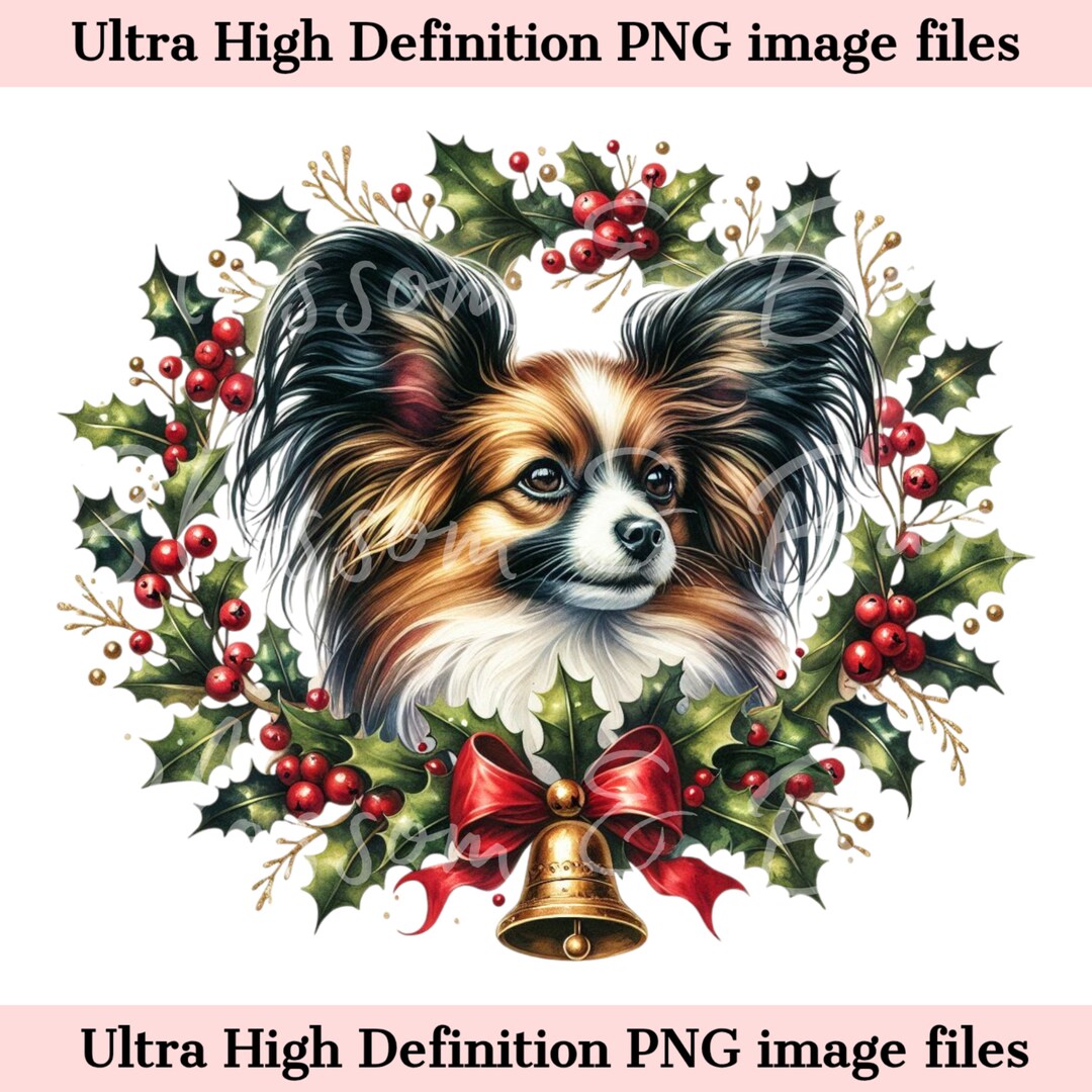 Digital Christmas Papillon PNG Holiday Dog Art - Cute Dog Christmas PNG ...