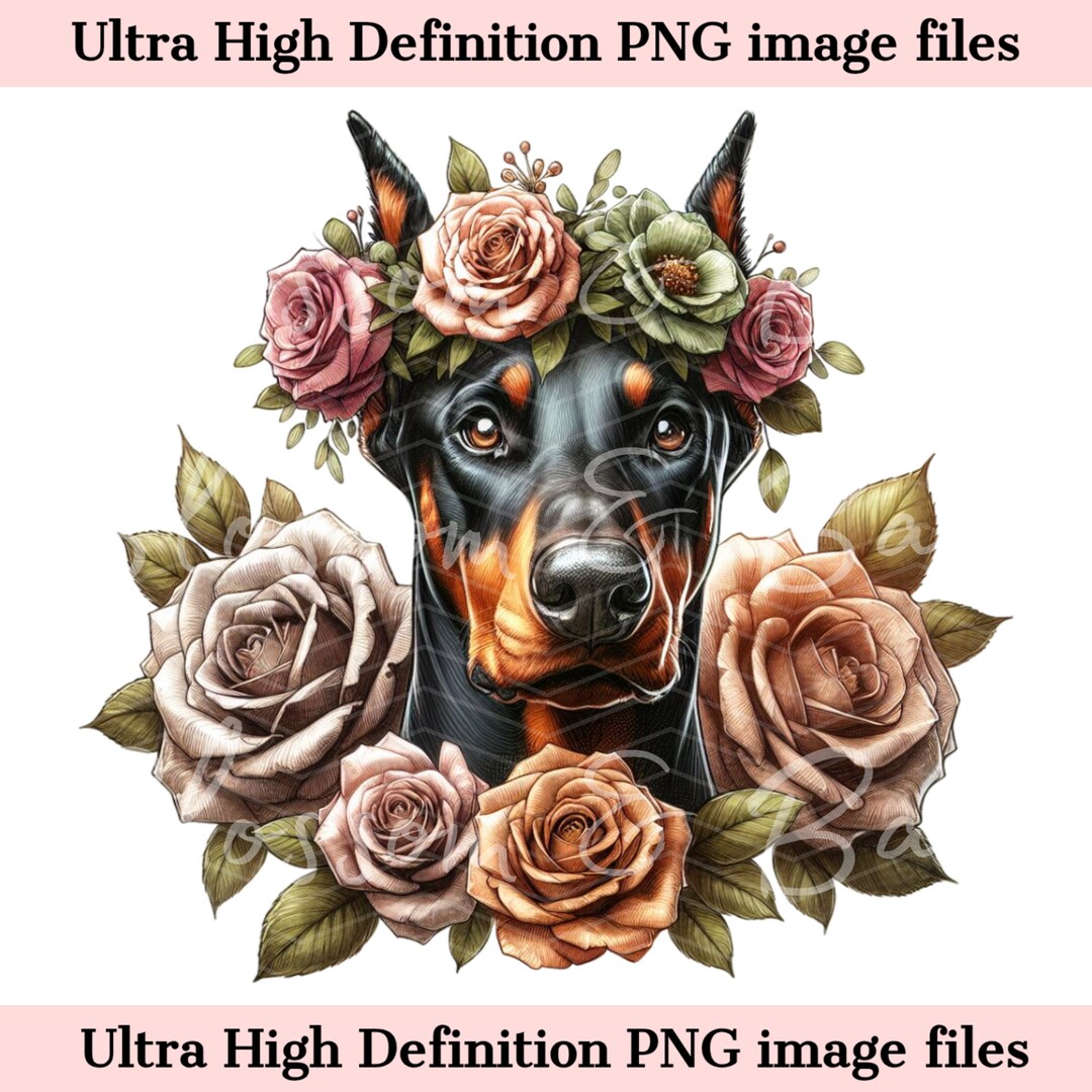 Digital Doberman PNG Cute Flower Dog PNG Instant Download Dog Mom Cute ...