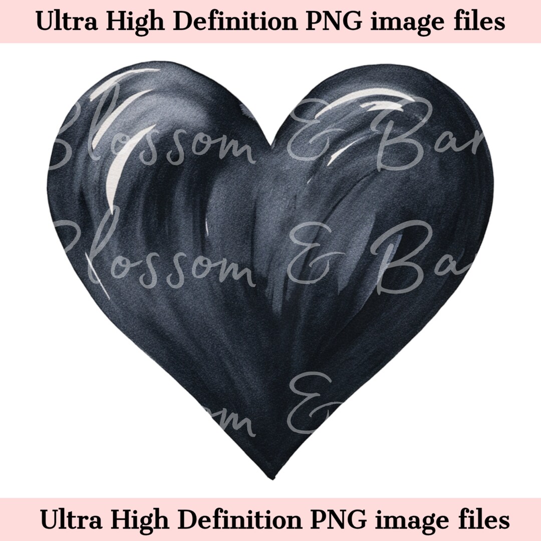 Digital Plain Black Heart PNG Simple Watercolor PNG - Heart Clip Art ...