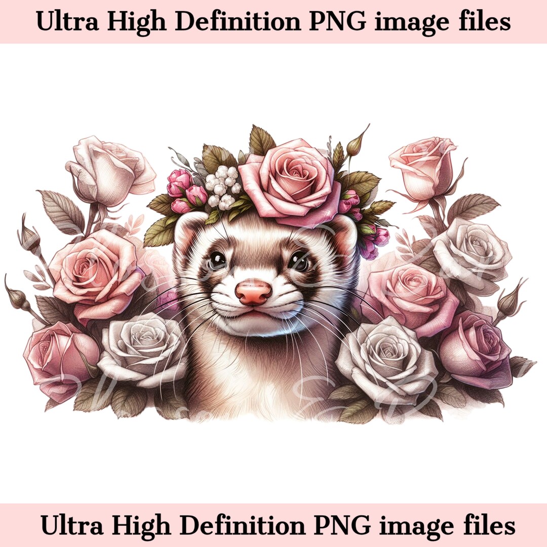 Digital Cute Ferret PNG Flower Pet Art - Cute Pet PNG Instant Download ...