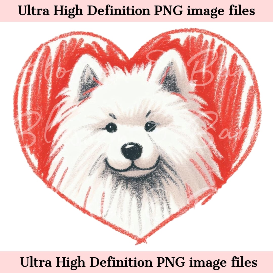Digital Cute Valentine Samoyed PNG Dog Mom PNG - Heart Dog PNG ...