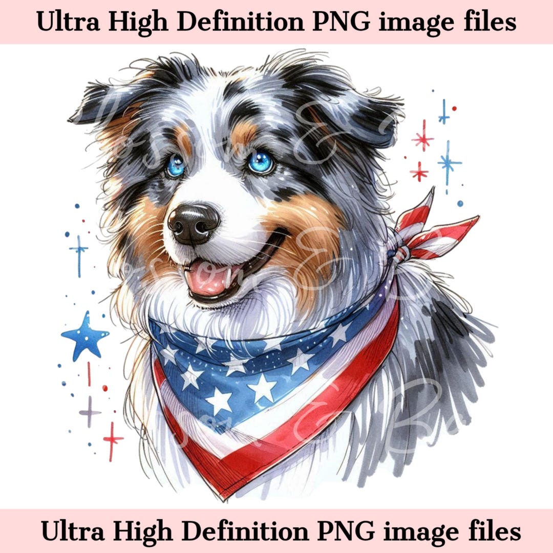 Digital - Cute Australian Shepherd Dog PNG Printable Dog Portrait PNG ...