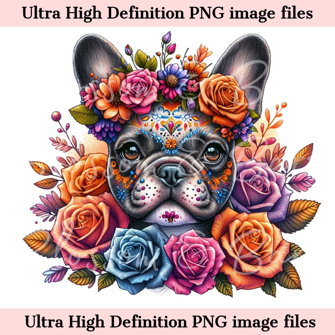 Digital Frenchie PNG Day of the Dead Png - Cute French Bull Dog PNG ...