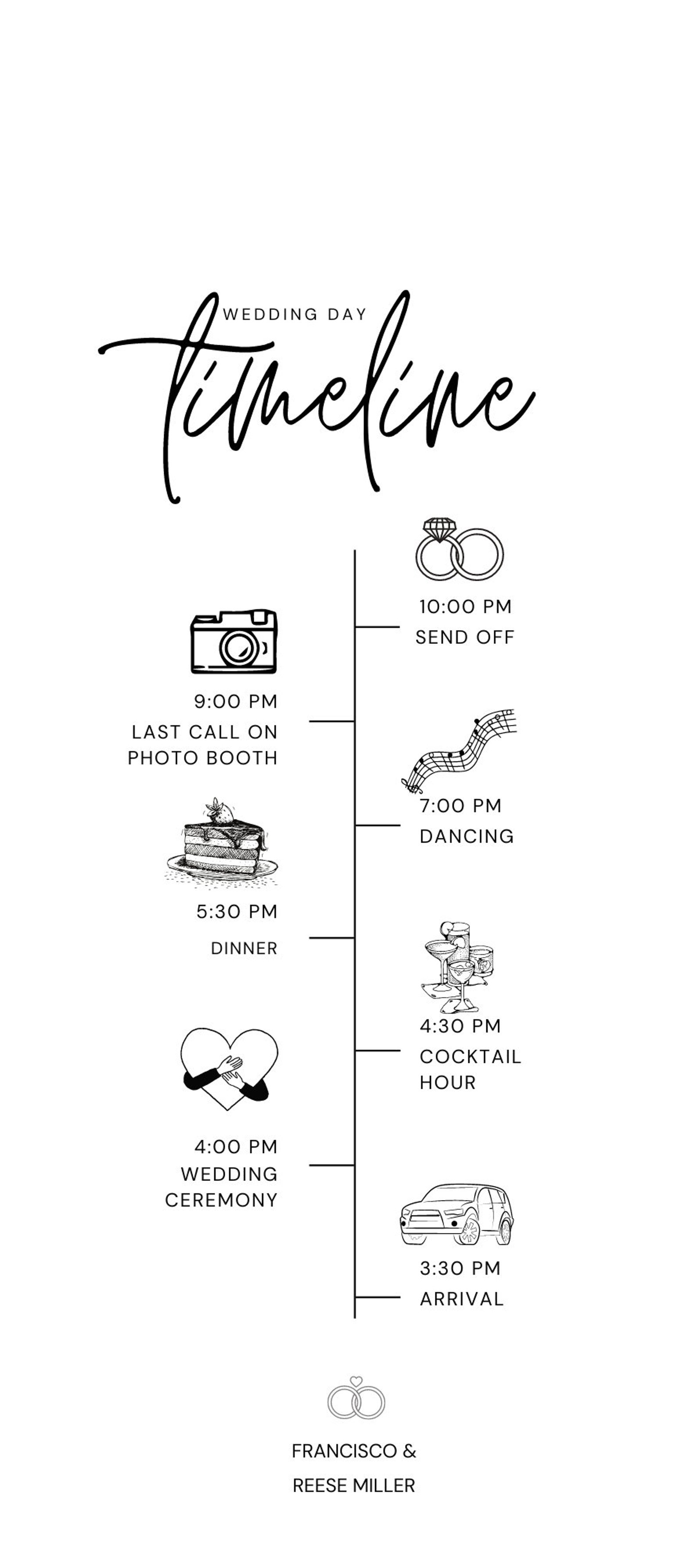 Minimalist Wedding Day Timeline Template - Customizable & Printable ...