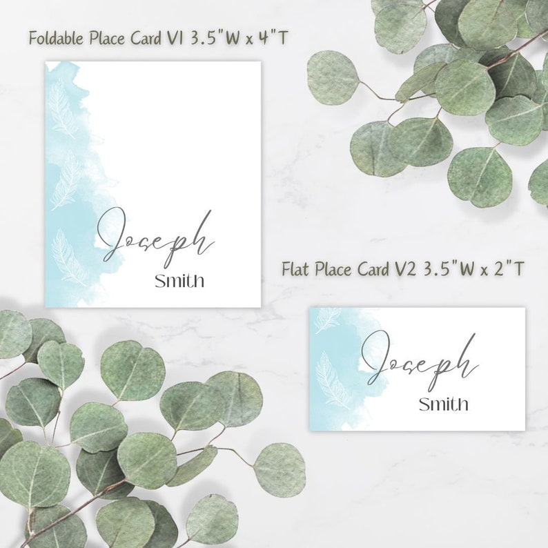 Instant Download - Wedding / Party Place Card / Blue / Feather ...