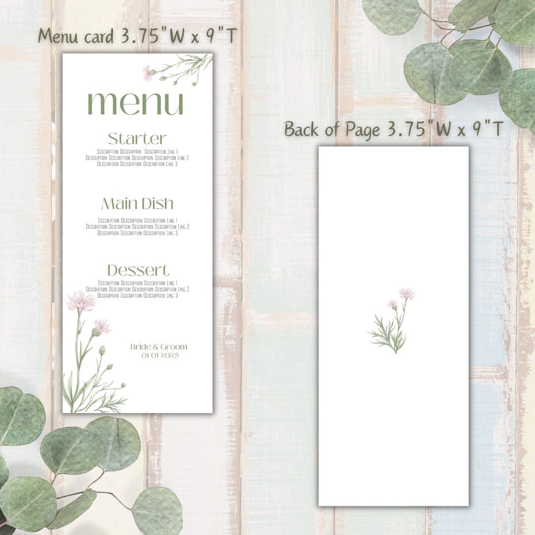 Instant Download Wedding / Party Menu Card / Flower / Garden / Nature ...