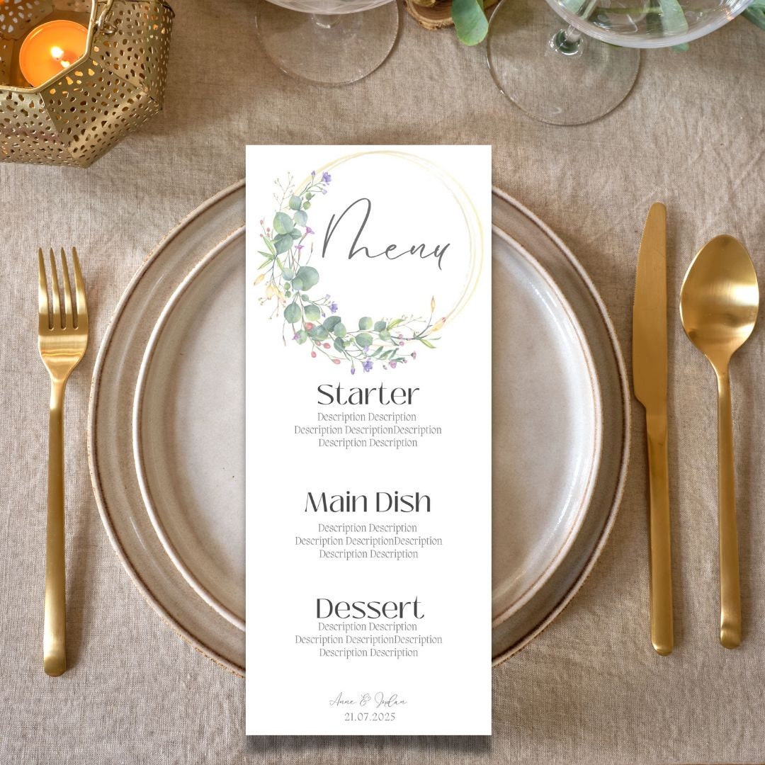 Instant Download - Wedding/ Party Menu Card / Flower / Garden / Nature / Editable Template ...