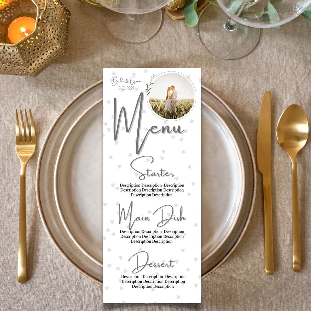 Instant Download - Wedding / Party Menu Card / Hearts / Photo / Nature ...