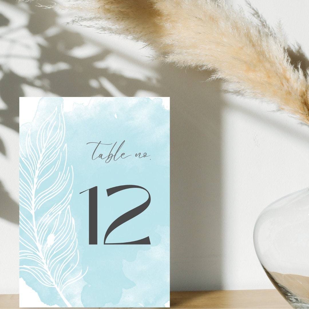 Instant Download - Wedding / Party Table Number / Blue / Feather ...