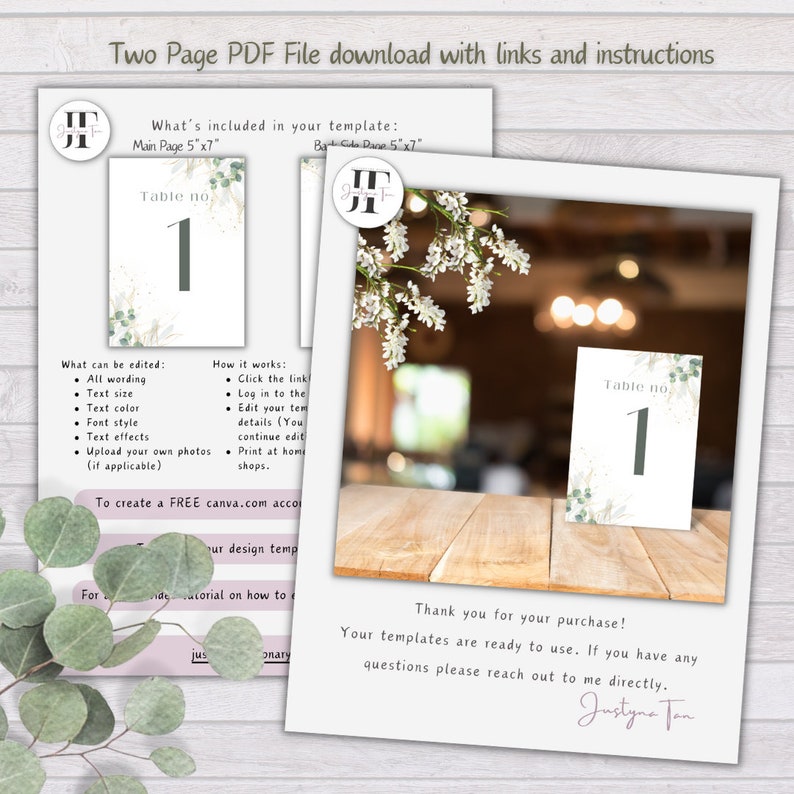 Instant Download - Wedding / Party Table Number /green / Gold Leaves ...