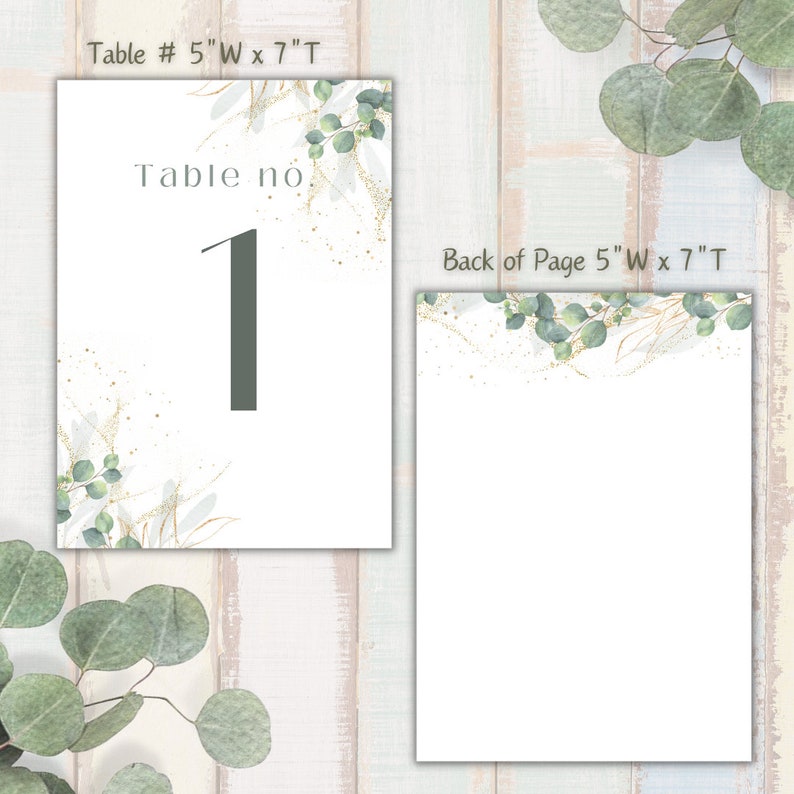 Instant Download - Wedding / Party Table Number /green / Gold Leaves ...