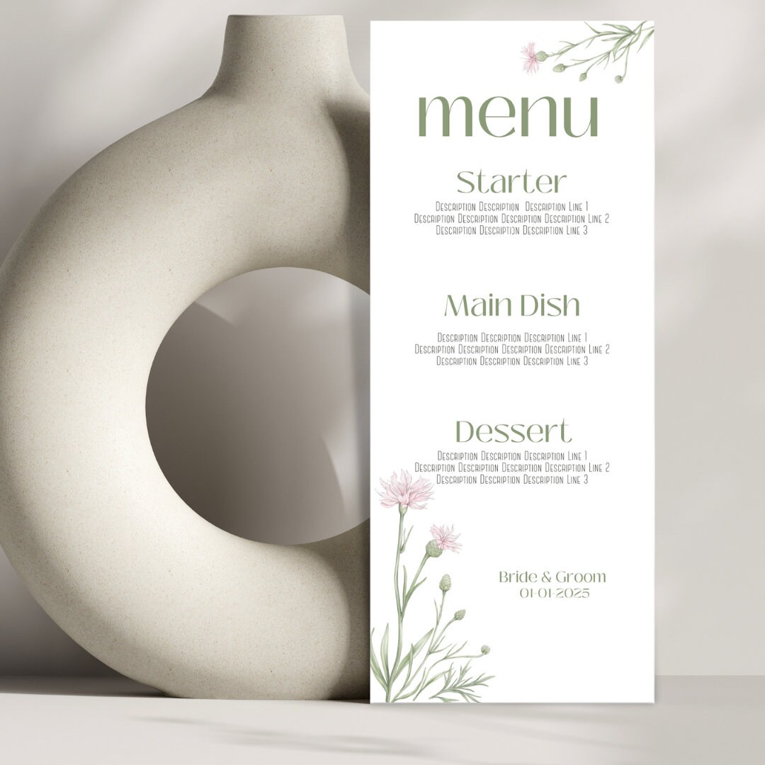 Instant Download Wedding / Party Menu Card / Flower / Garden / Nature ...