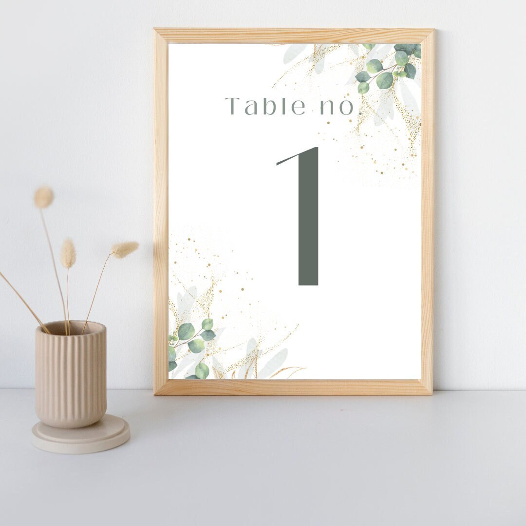 Instant Download - Wedding / Party Table Number /green / Gold Leaves ...