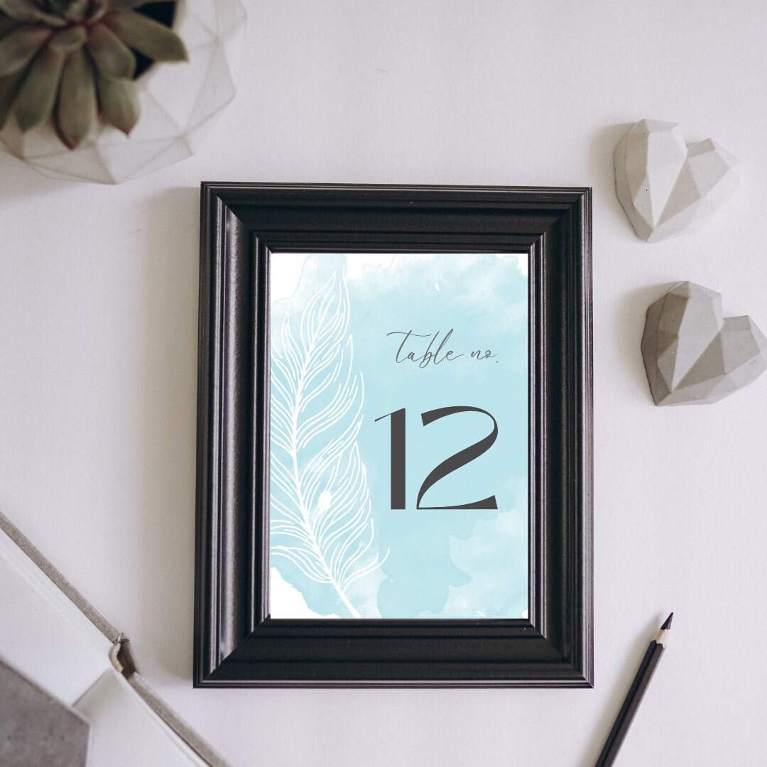 Instant Download - Wedding / Party Table Number / Blue / Feather ...