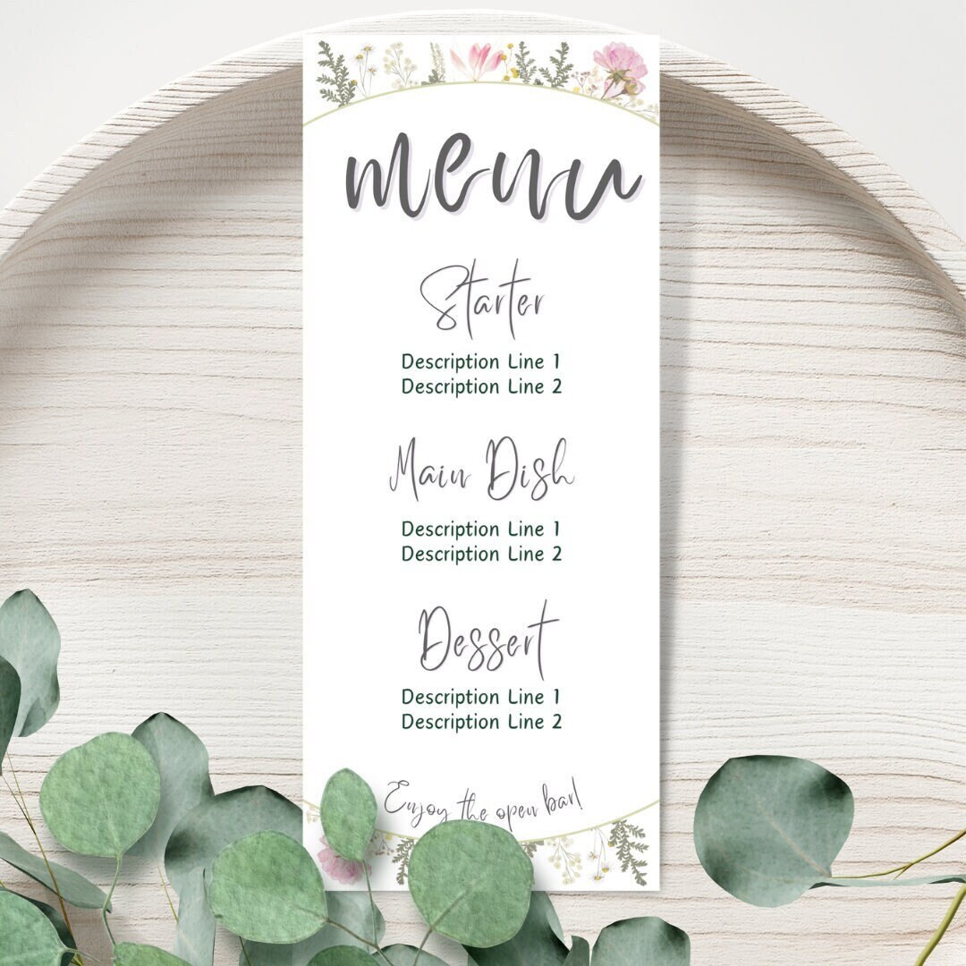 Instant Download - Wedding / Party Menu Card / Flower / Garden / Nature ...