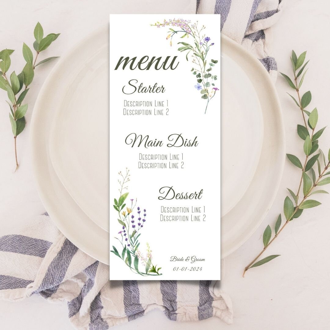 Instant Download - Wedding / Party Menu Card / Flower / Garden / Nature ...