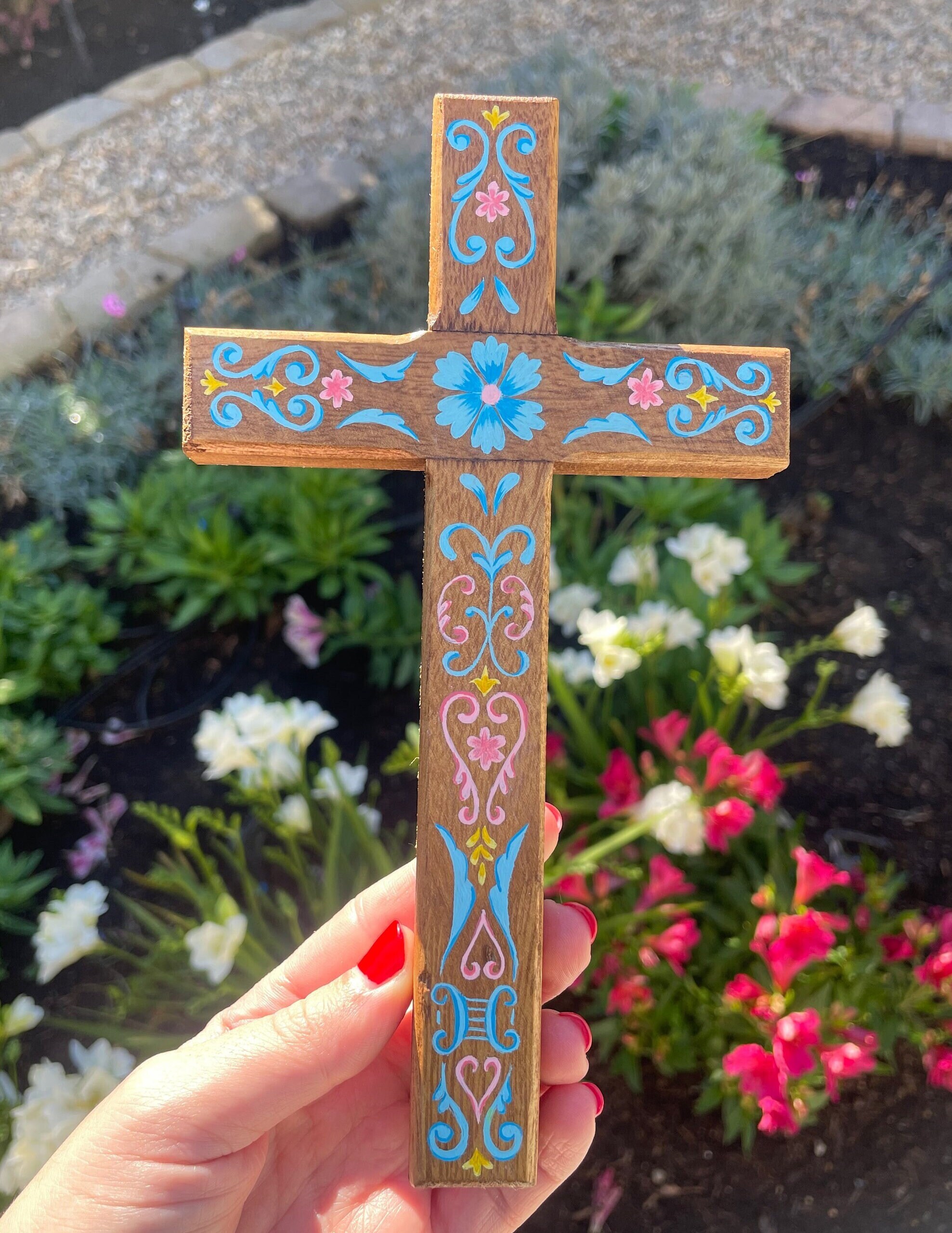 Hand Painted Wooden Cross, Catholic Christian Wall Art, Religious Gifts ...