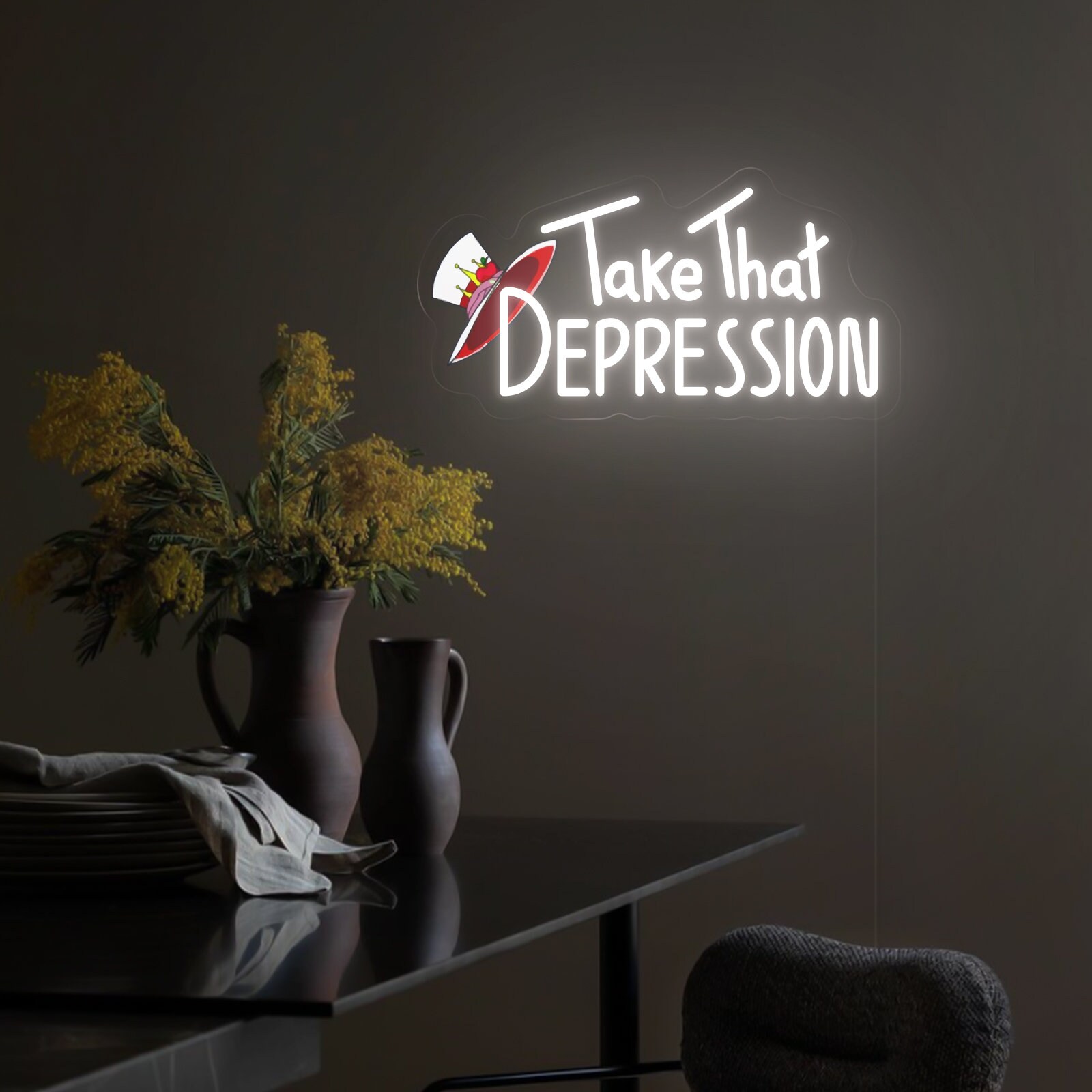 Take That Depression Neon Sign, Hazbin Hotel Wall Decor, Lucifer ...