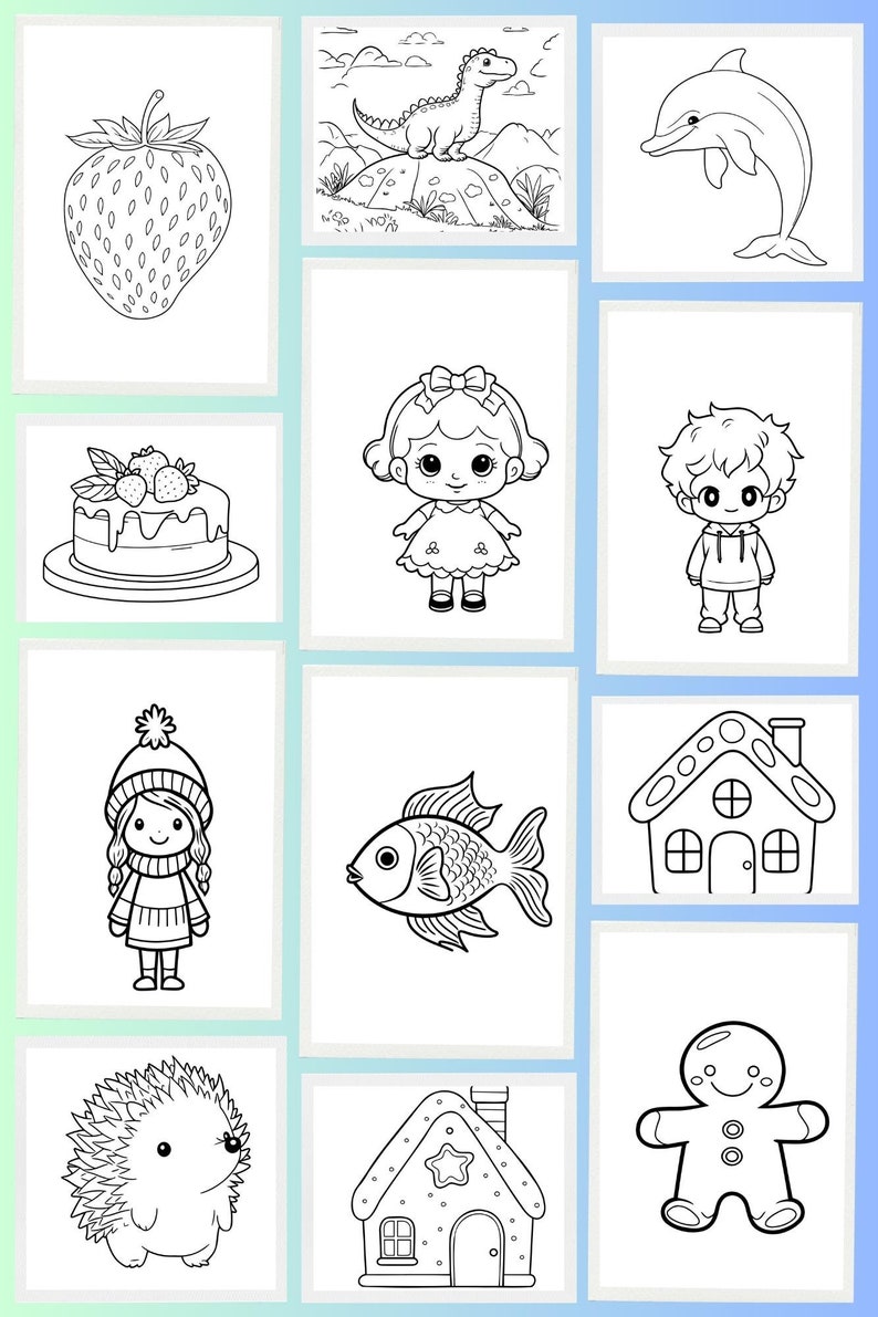 60 Kids Coloring Pages - Etsy