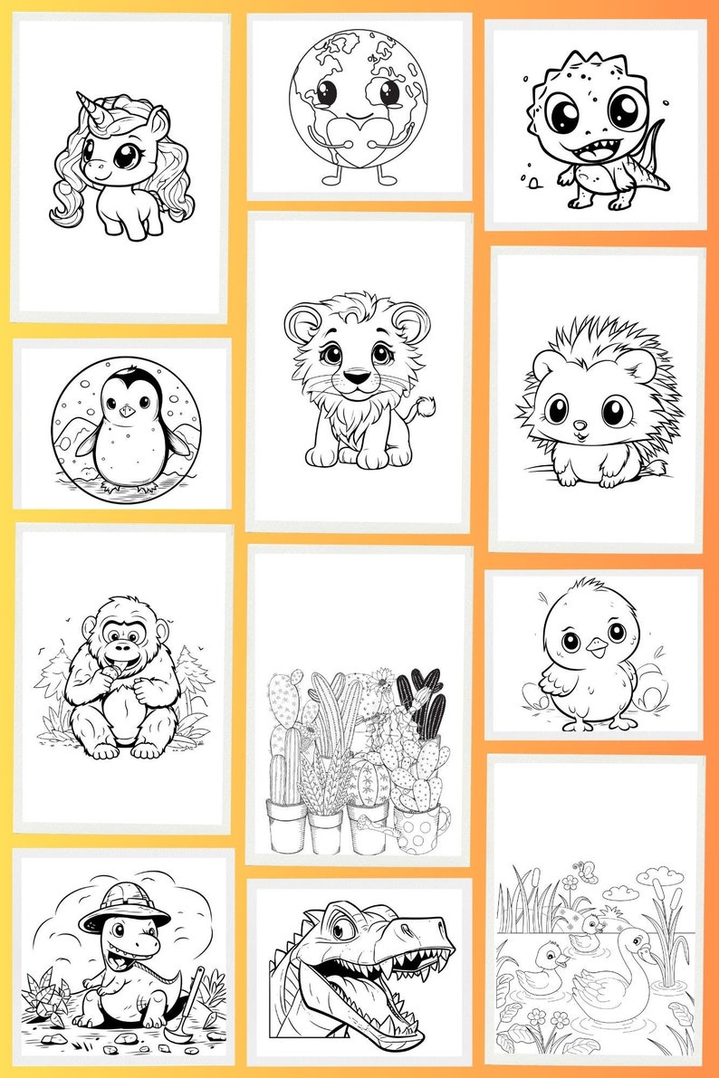 60 Kids Coloring Pages - Etsy