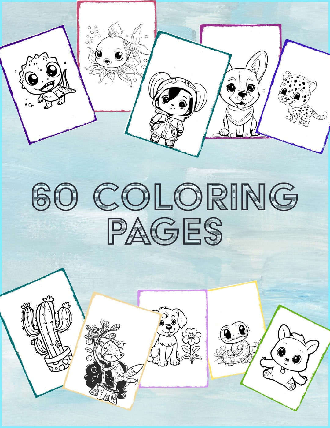 60 Kids Coloring Pages - Etsy