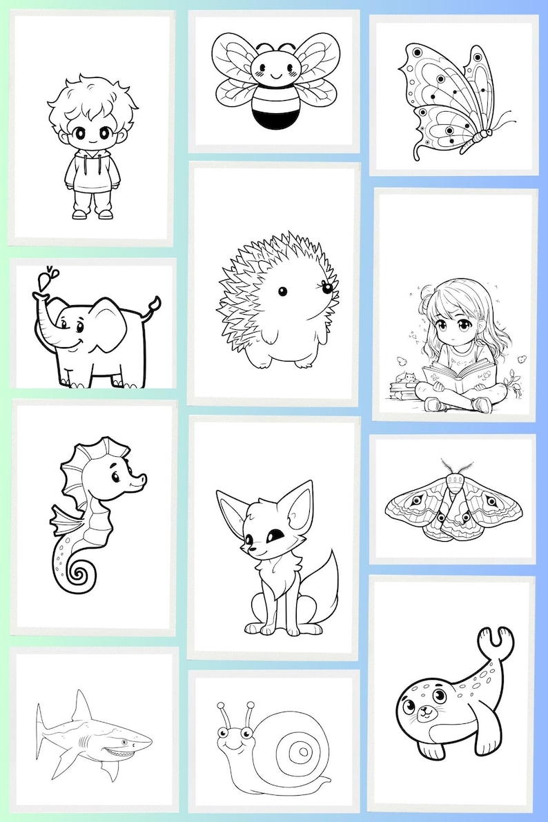 60 Kids Coloring Pages - Etsy