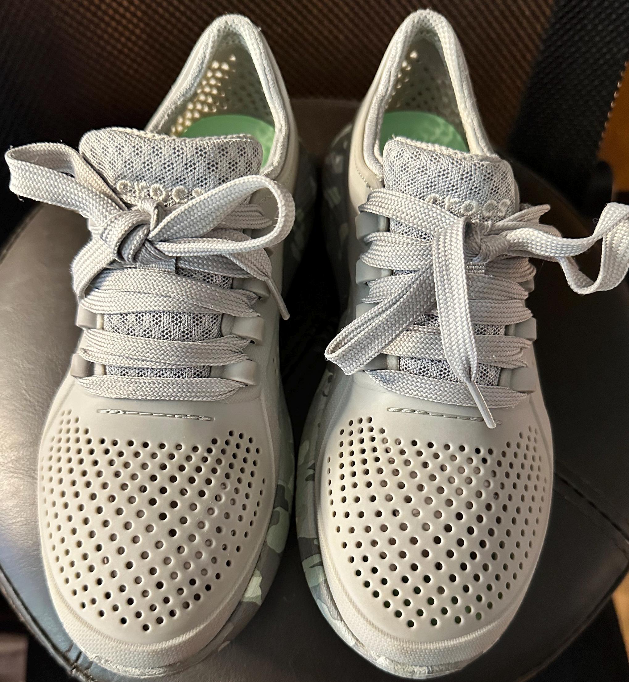 Women's Crocs Literide Camo Gray Blue Pacer Sneaker Lace up Shoe 206494 ...